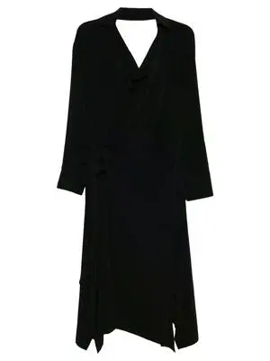 Yohji Yamamoto Crepe De Chine Wrap Dress - Black