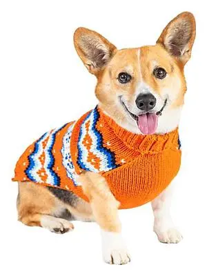 CHILLY DOG Campfire Fair Isle Wool Dog Sweater - Orange Motif