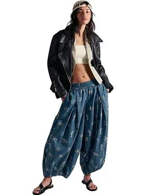 Free People Moonflower Printed Balloon Pants - Under The Sea - Deep Sea
