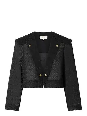 MAISON MAYLE Rae Cropped Silk-jacquard Trimmed Lace Jacket