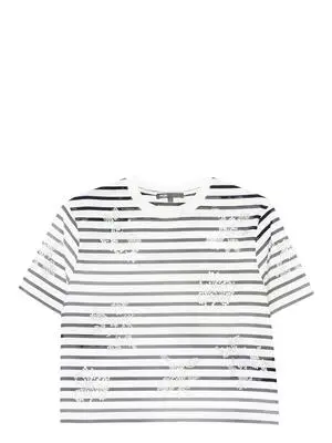 Maje Striped T-shirt With Floral Embellishments - White