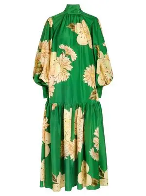 ALEMAIS Floral Bishop-sleeve Gown - Green