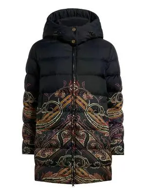 Etro Printed Zip-up Long Coat - Black