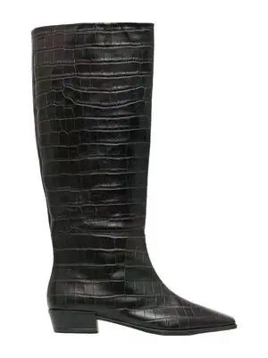 SUMMERY COPENHAGEN Pointed-toe Crocodile-effect Knee-high Boots - Brown