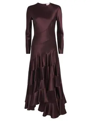 Tory Burch Satin Asymmetric Midi Dress - Burgundy