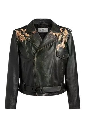 Etro Leopard-print Leather Jacket - Black