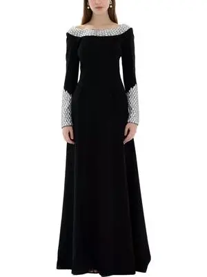 DINA MELWANI Crystal Embellished Gown - Black