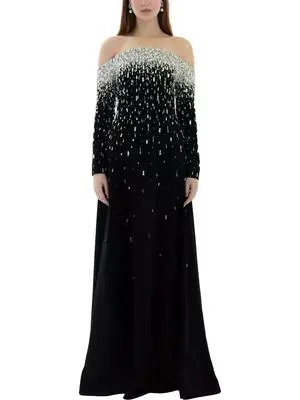 DINA MELWANI Crystal Embellished Off-Shoulder Gown