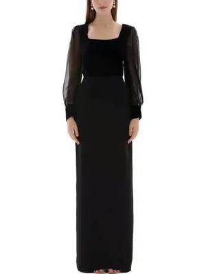 DINA MELWANI Velvet Chiffon Evening Gown - Black