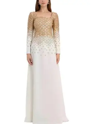 DINA MELWANI Crystal-embroidered Ombré Gown - White