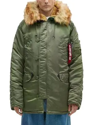 Alpha Industries Hooded Button Coat - Green