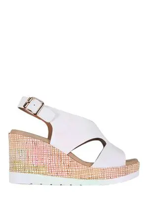Ron White Leather Wedge Sandals - White