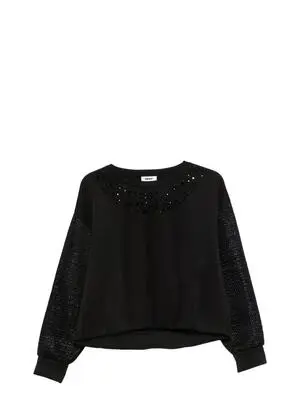 Dkny Embellished Mesh-sleeve Sweatshirt - Black