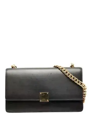 Celine Small Leather Case Chain Flap Crossbody Bag - Black