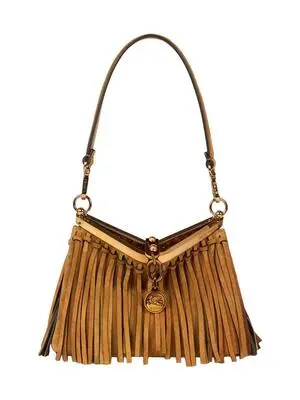Etro Small Vela Suede Shoulder Bag With Fringing - Brown
