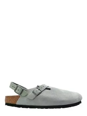 BIRKENSTOCK Buckle Strap Suede Mules - Grey