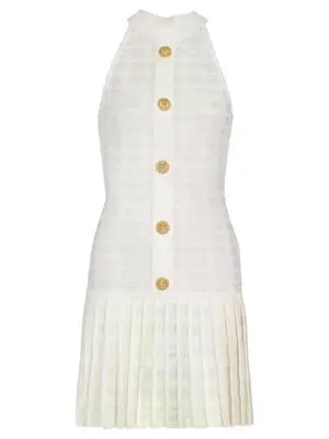 Balmain Button-embellished Pleated Dress - White