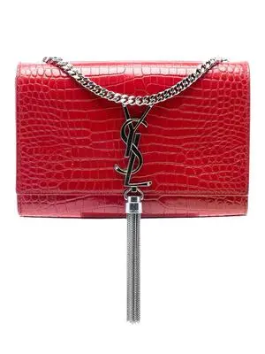 Saint Laurent 2019 Small Embossed Leather Kate Tassel Crossbody Bag - Red