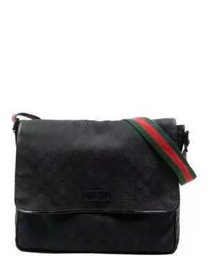Gucci Gg Canvas Web Flap Messenger Bag - Black