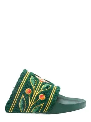 Casablanca Floral-embroidered Slides - Green