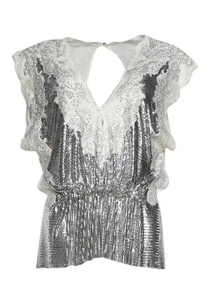Rabanne Lace And Aluminum Mesh Top - White