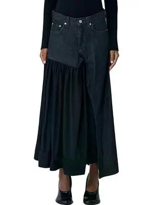 Yohji Yamamoto Contrast-panel Midi Skirt - Black