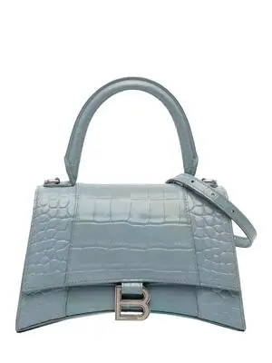 Balenciaga 2022 Small Croc Embossed Hourglass Top Handle Satchel - Blue