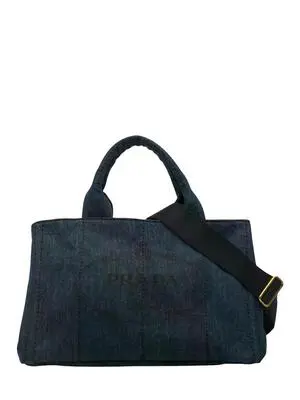 Prada Denim Canapa Logo Satchel - Blue