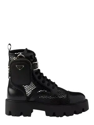 PRADA Mesh Combat Boots With Detachable Pouch