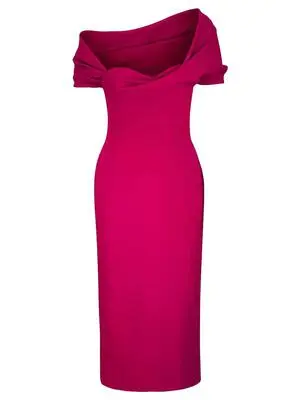 Carolina Herrera Draped Off-shoulder Midi Dress - Pink