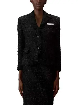 Thom Browne Frayed Ribbon Tweed Blazer - Black