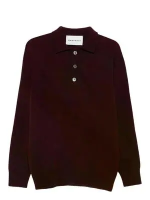 AMARANTO Buttoned Collar Long Sleeve Sweater - Purple