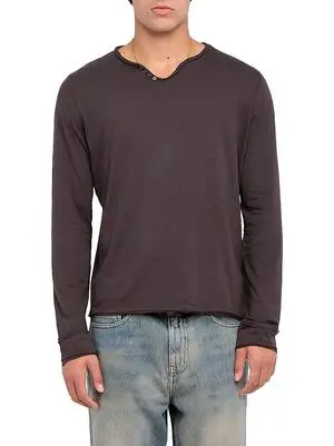 Zadig&Voltaire Monastir Reality Long Sleeve Henley Tee - Carbone