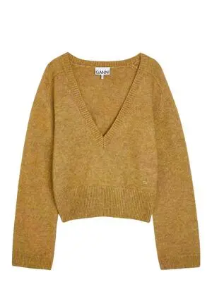 GANNI Brushed V-neck Sweater - Brown