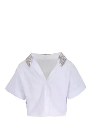 TWP Embellished Cropped Shirt - White