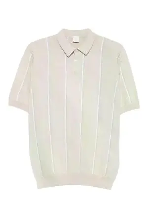 Eleventy Striped Short-sleeve Polo Shirt - Neutrals