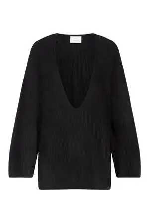 Loulou De Saison Gabe Ribbed U-neck Sweater - Black