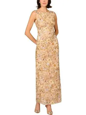 Aidan Mattox Novelty Mesh Long Gown - Multi