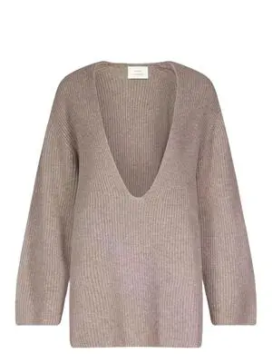 Loulou De Saison Gabe Ribbed U Neck Sweater - Neutrals