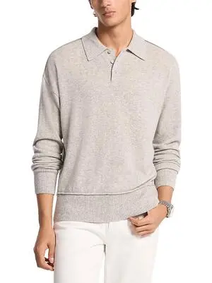 Michael Kors Reverse Linked Wedge Polo Sweater Heather Grey