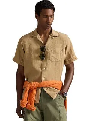 Polo Ralph Lauren Classic Fit Slub Linen Camp Shirt - Camel