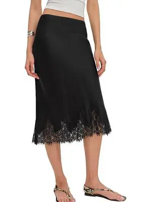 REFORMATION Carolina Silk Midi Skirt - Black