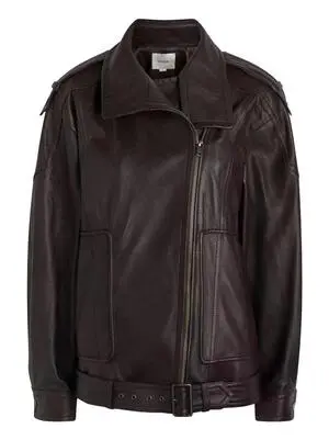 Vince Panelled Grained Leather Jacket - Brown