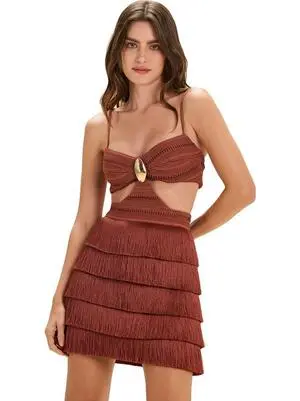 PatBO Amber Fringe Mini Dress - Brown