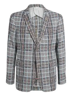 Thom Browne Cotton Tweed Check Blazer - Blue