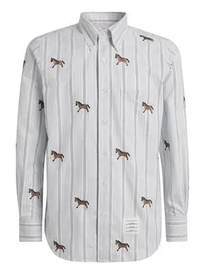 Thom Browne Cotton Embroidered Oxford Shirt - Blue