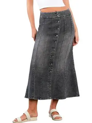 WASH LAB DENIM Stretch Denim Maxi Skirt - Soft Grey