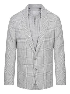 EMANUEL BERG Glen Check Knit Sport Coat With Removable Zip Bib - Medium Grey