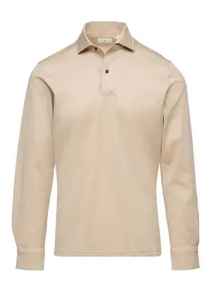 EMANUEL BERG Jacquard Luxe Long Sleeve Polo - Medium Beige