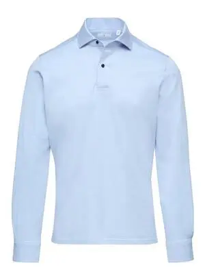 EMANUEL BERG Jacquard Luxe Long Sleeve Polo - Light Pastel Blue
